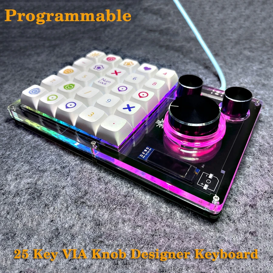 Macro-Keyboard-DIY-VIA-Hot-swap-25-Key-3-knob-Acrylic-RGB-Light-Keypad ...