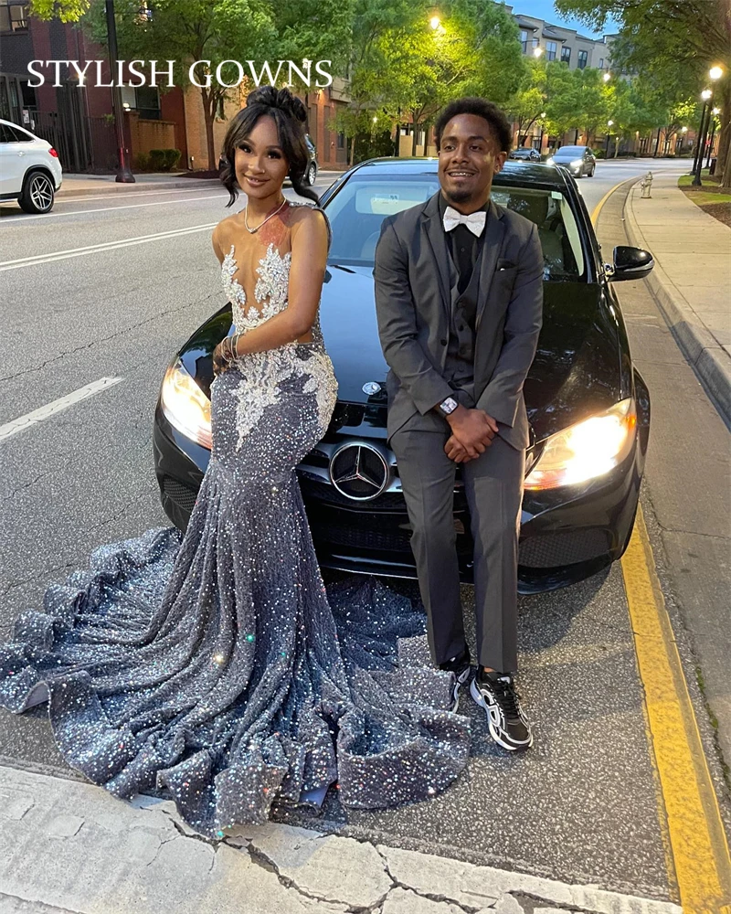 Silver-Long-Prom-Dress-For-Black-Girls-2024-Sparkly-Sequined-Birthday ...