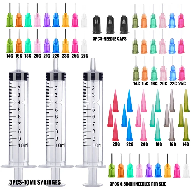 12pcs/set 1/3/5/10ml Syringes Set 14/18/20/25GA Blunt Tip Needle with ...