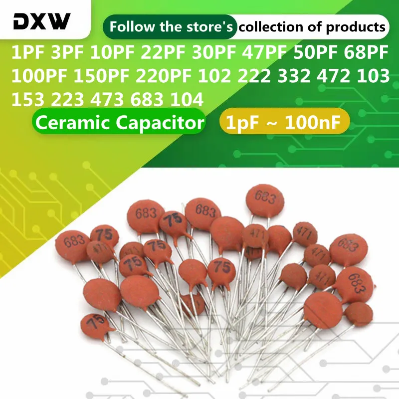 100pcs-Lot-Ceramic-Capacitor-1pF-100nF-104-4-7PF-10PF-22PF-33PF-47PF ...
