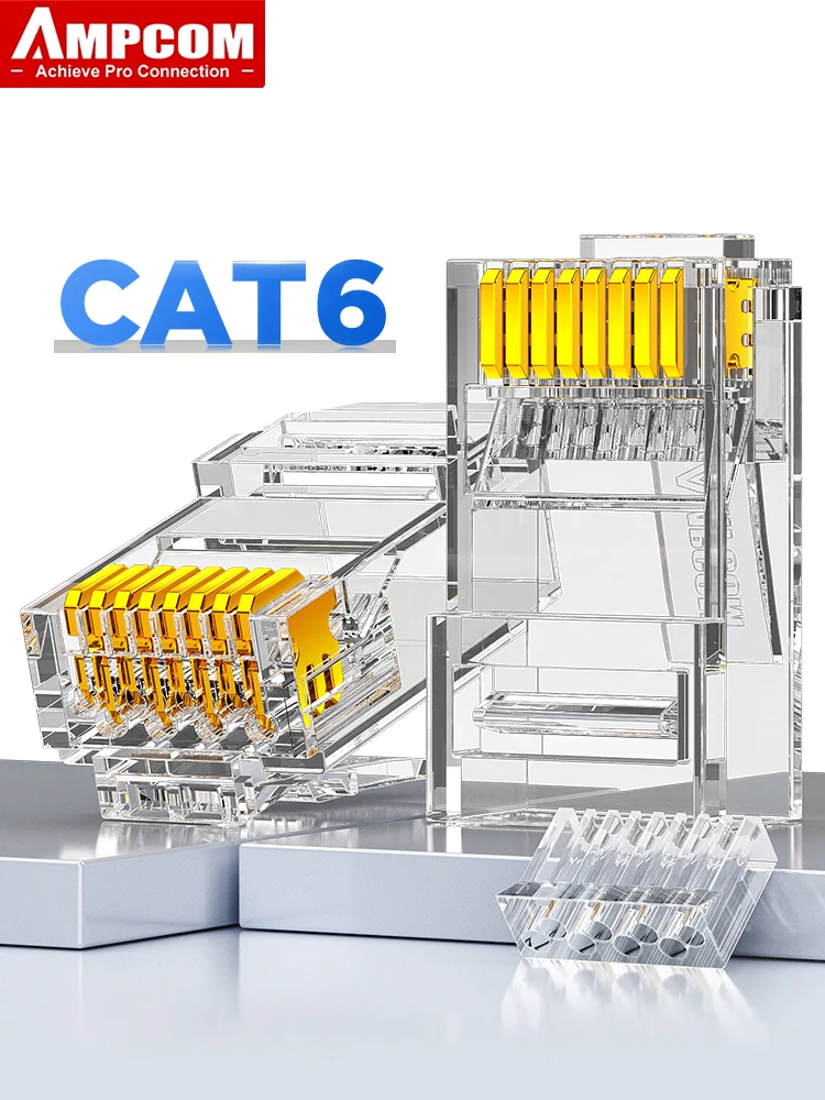 AMPCOM-CAT6-RJ45-Modular-Plug-Connector-UTP-2-piece-50U-Gold-Plated ...