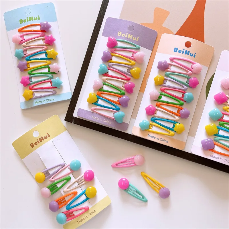 10pcs/set Cute Colorful snap hair clips for girls heart hairclip baby ...
