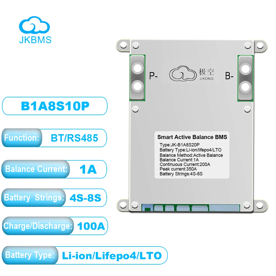 JKBMS B1A8S10P bms 4S 5S 6S 7S 8S 12V 24V BATTERY WITH 1A ACTIVE BALANCE bms lifepo4