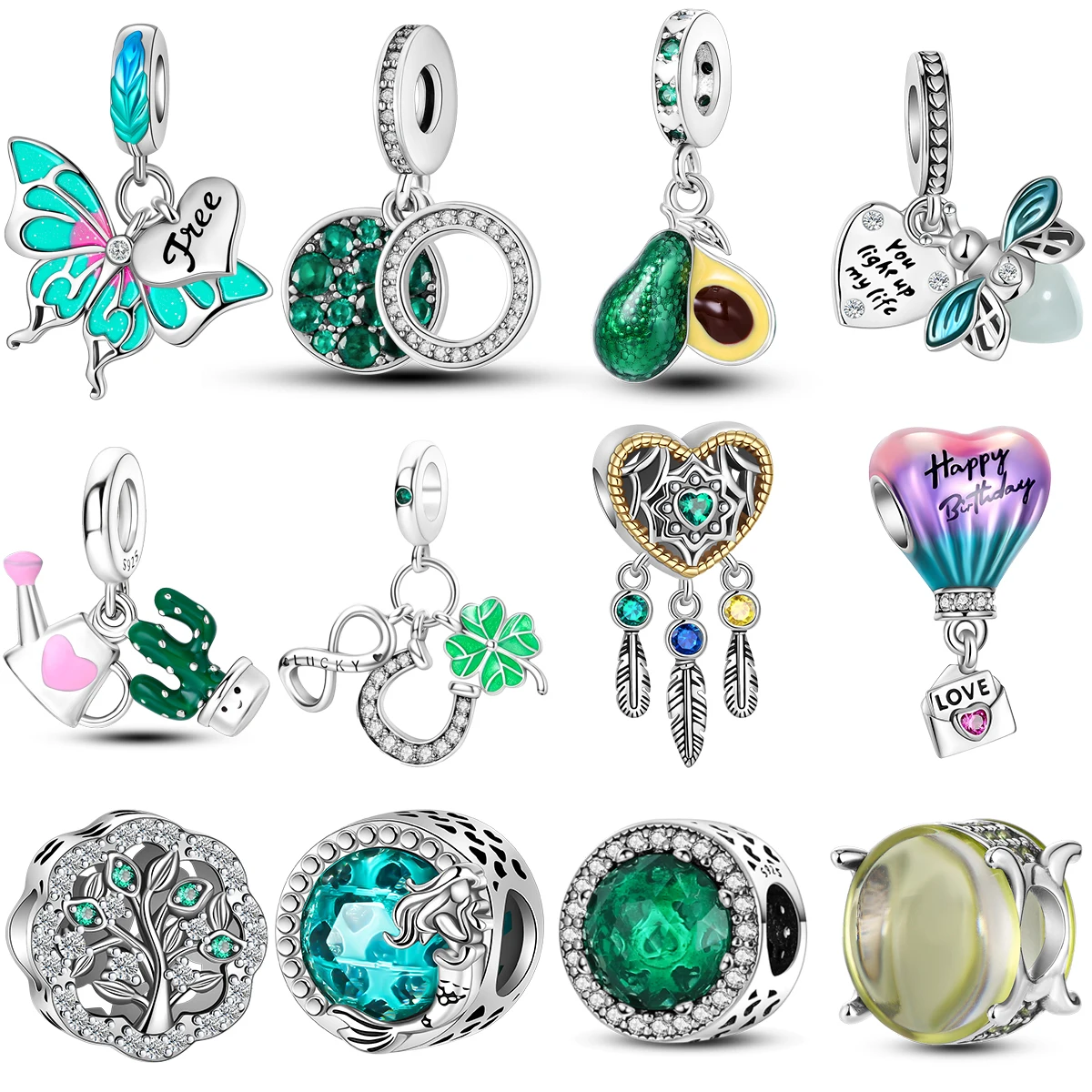 925-Sterling-Silver-Butterfliy-Avocado-Flower-Green-Series-DIY-fine ...