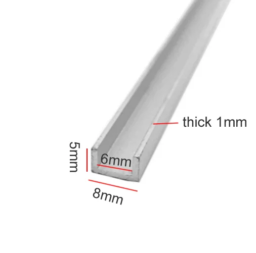 6063 Aluminum U-Channel Outside width 8mm 10mm thick 1mm 2mm U shape ...