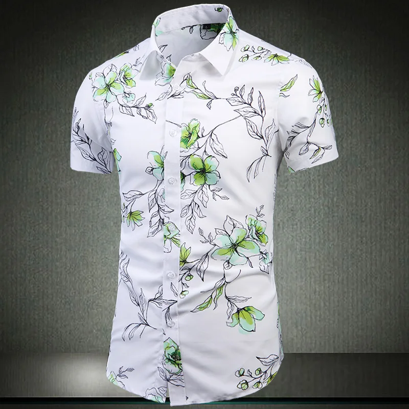 Blusa-de-manga-corta-para-hombre-camisa-informal-con-estampado-de ...