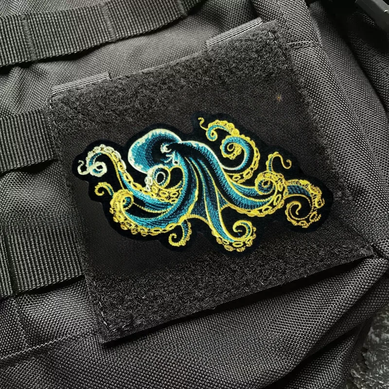 Blue Octopus Embroidered Tactical Patch – Morale Badge with Hook & Loop ...