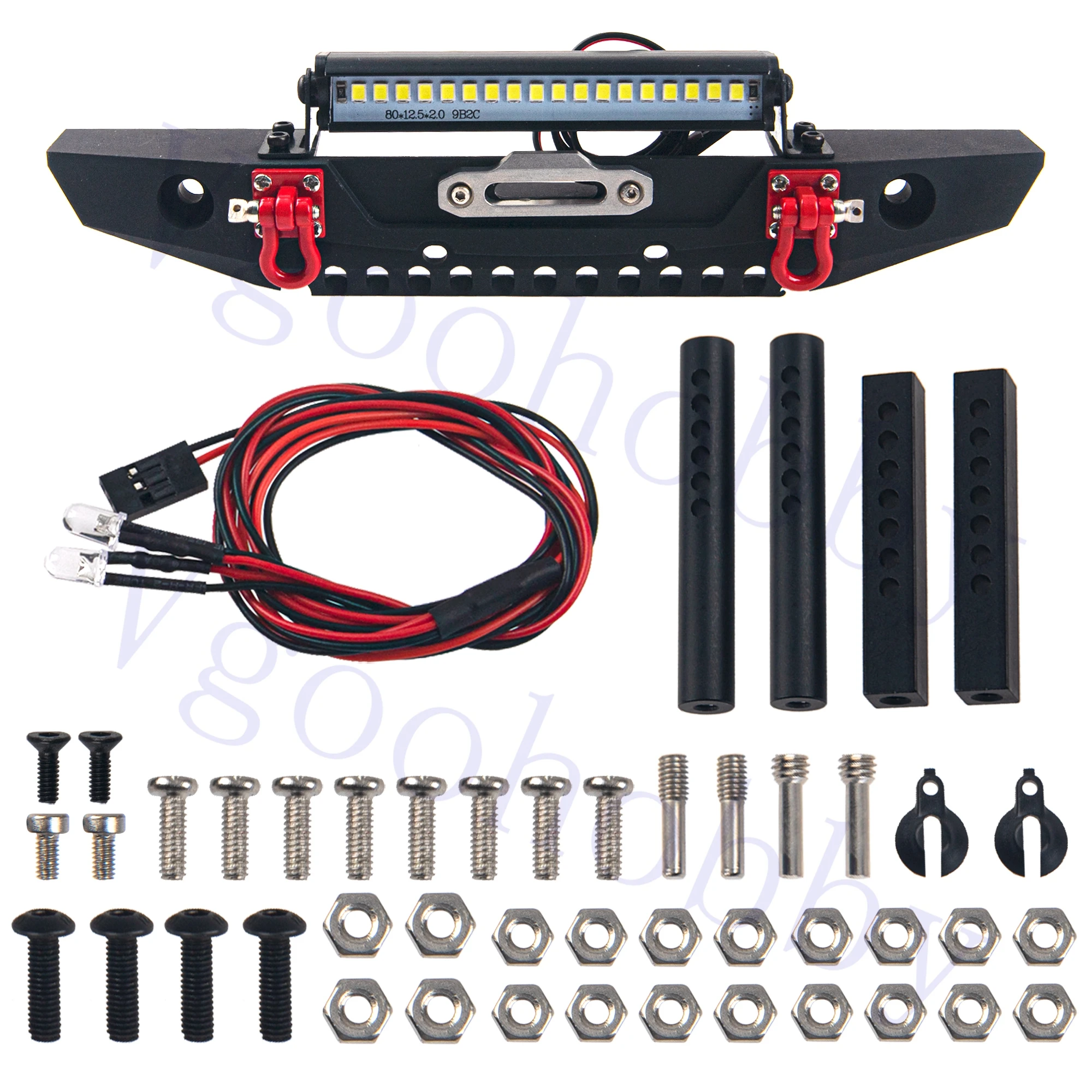 Metal-Front-Bumper-with-Lights-Bar-Tow-Trailer-for-Traxxas-TRX-4-Axial ...