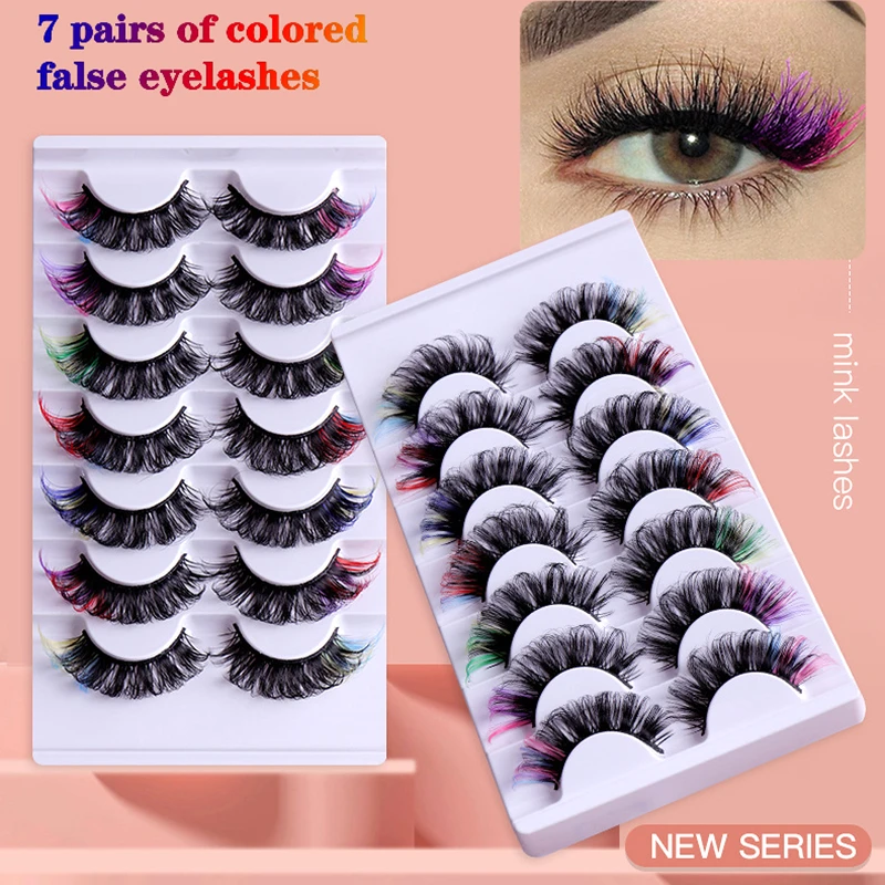7pairs colored lashes makeup for women color eyelashes lash extension ...