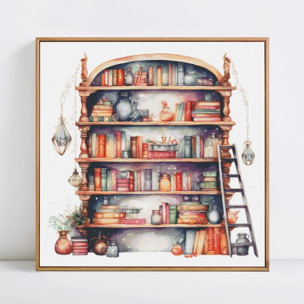 HUACAN-Cartoon-Bookshelf-Embroidery-Kits-Home-Decoration-Cross-Stitch ...