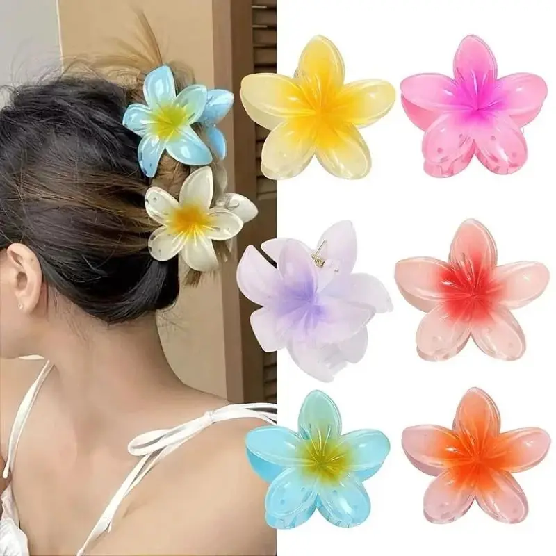 1-2Pcs-Gradient-Colored-Flower-Acrylic-Hair-Claws-Clip-Women-Girls ...