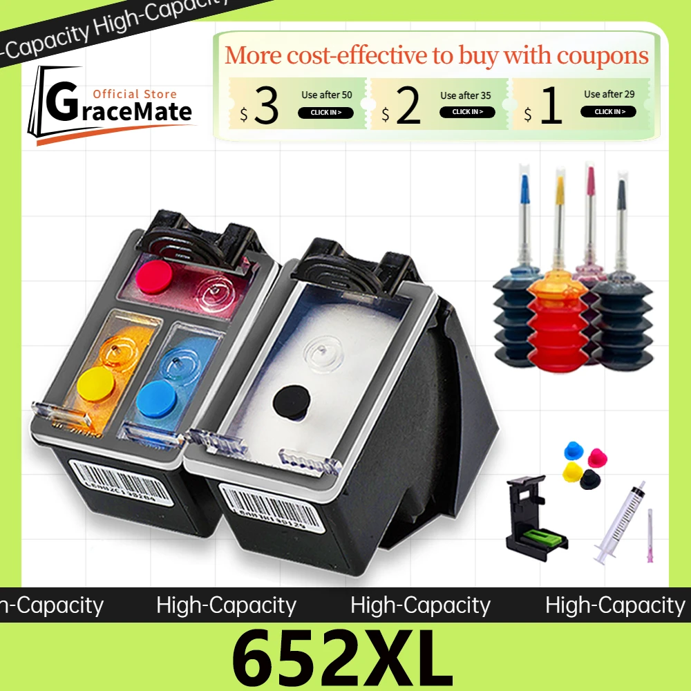 Ink Cartridge Compatible for Hp 652XL hp652 Deskjet 2600 2675 2676 2677 ...