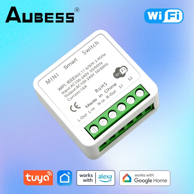 Aubess Mini 16A Wifi Smart Switch Module With Tuya Smart Life APP 2 Way ...