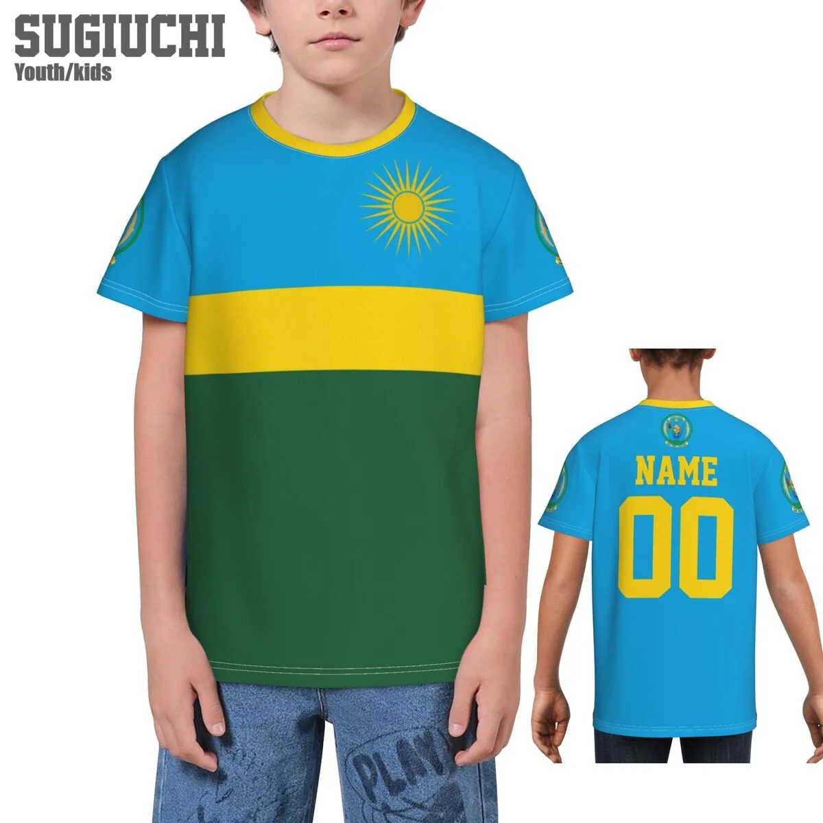 Custom-Name-Number-Rwanda-Flag-Emblem-3D-T-shirts-For-Kids-Youth-Boy ...