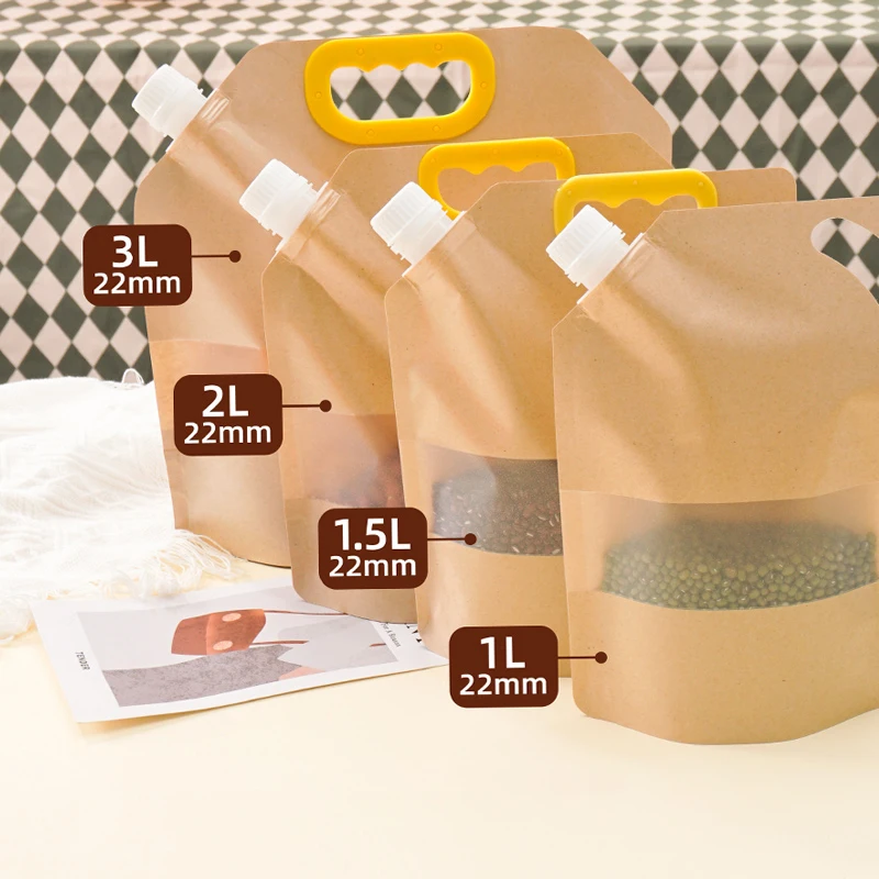 10Pcs-Food-Bags-Kraft-Paper-Window-Bag-Liquid-Multigrain-Rice-Storage ...