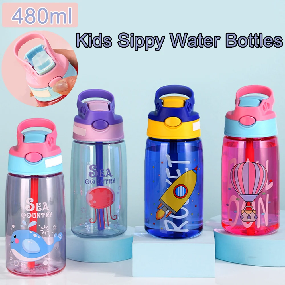 Kids-Sippy-Water-Bottles-Creative-Cartoon-Feeding-with-Straws-and-Lids ...