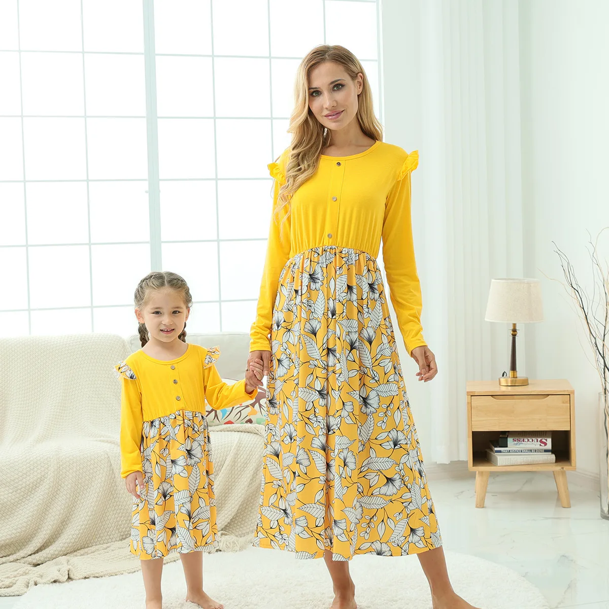 New-Autumn-Mom-and-Daughter-Matching-Clothes-Floral-Print-Dress-Casual ...