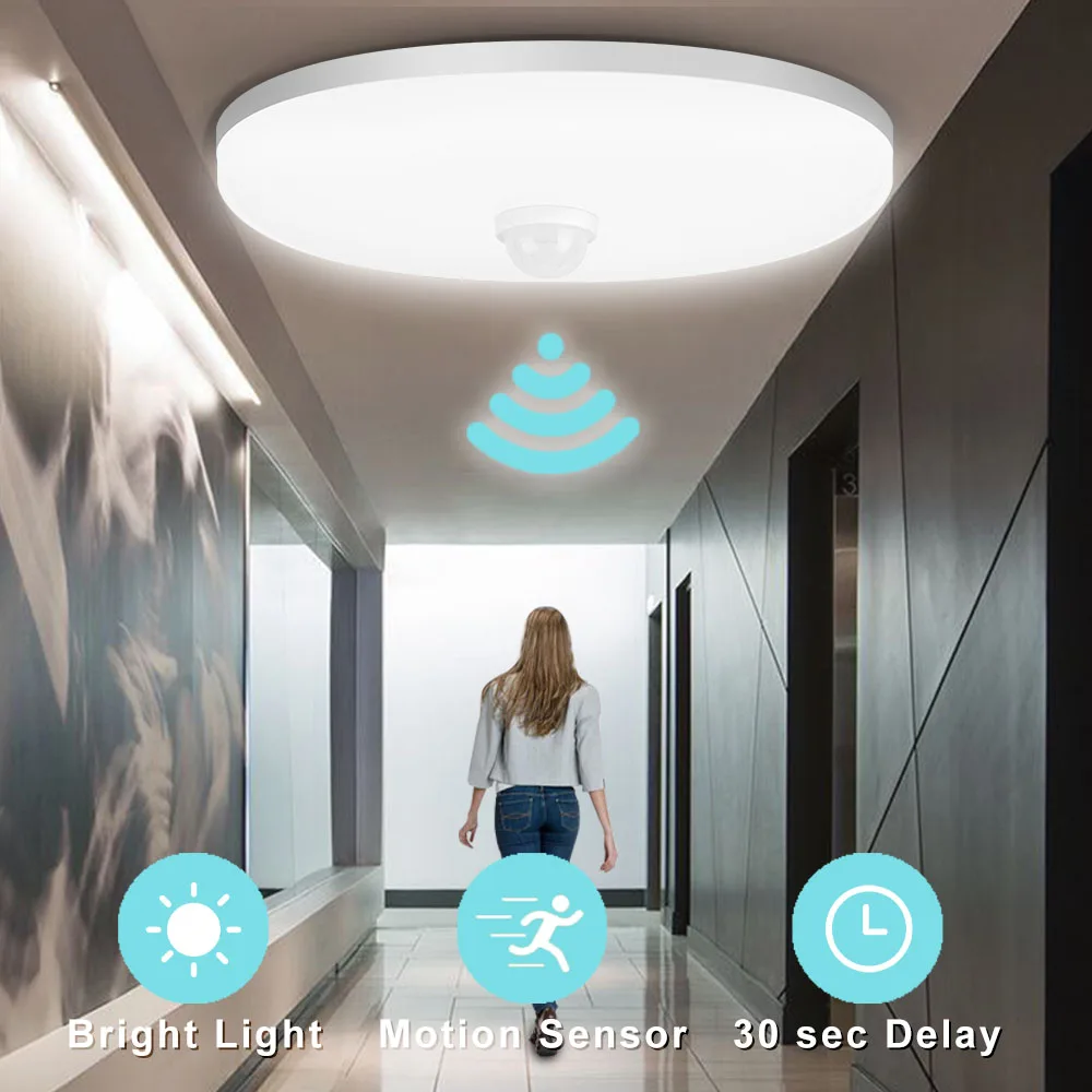 Ceiling Lamp PIR Motion Sensor Led Ceiling Light Fixture 12/18/15/20/30 ...