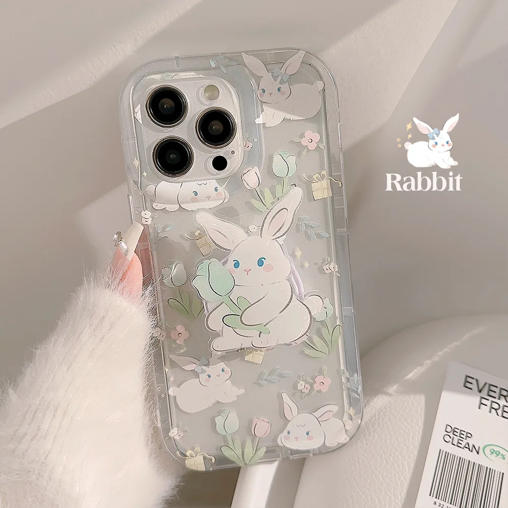 Cute Flower Bunny Print Phone Case For iPhone 11 15 13 14 12 16 Pro Max ...