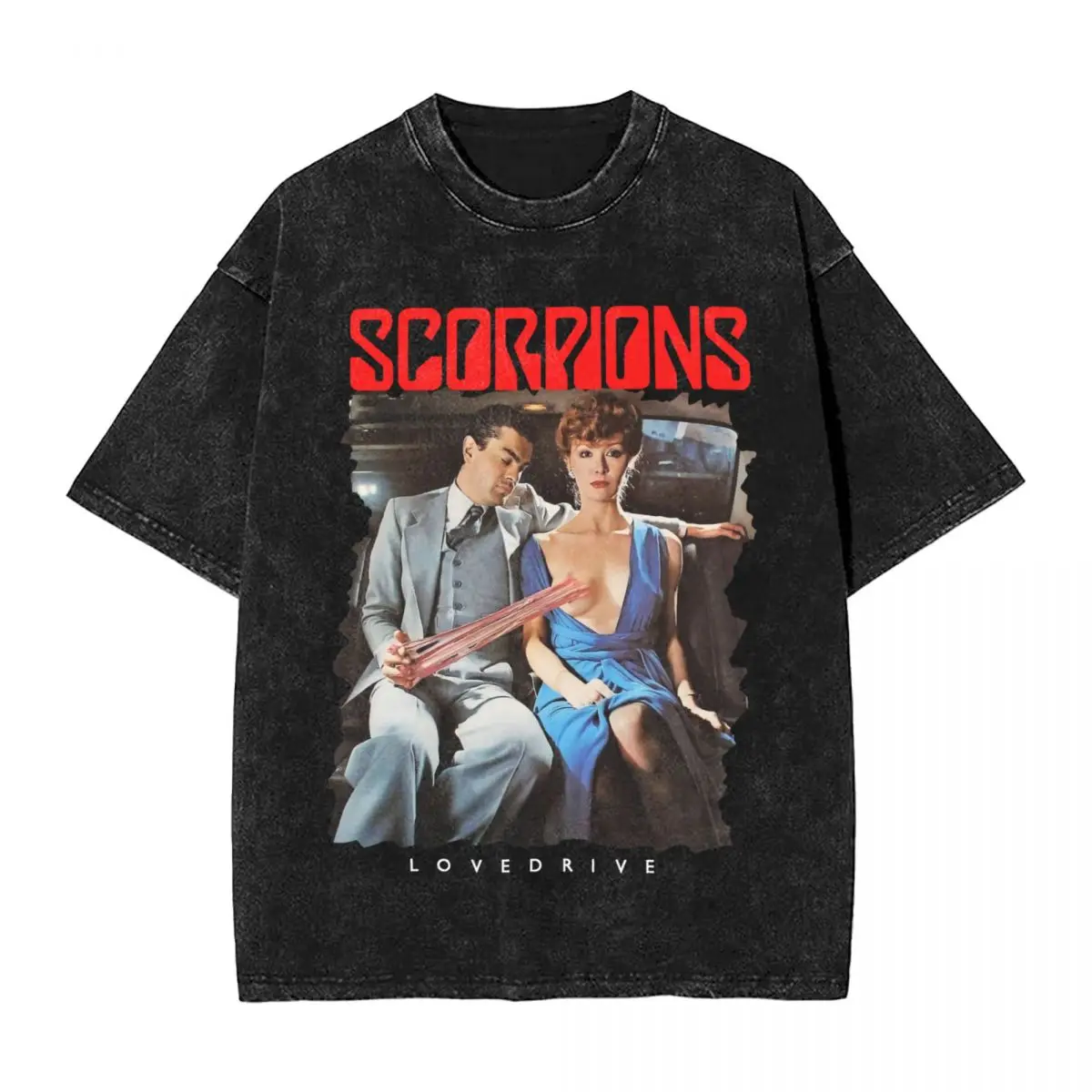 Streetwear Washed T Shirt Scorpions Lovedrive Rock Metal Band Logo ...