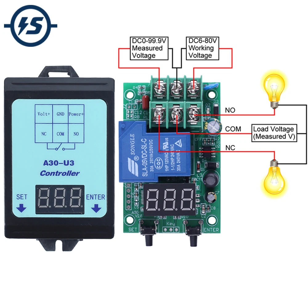 DC 6 80V Voltage Detector Time Delay Relay Switch LED Digital Display ...
