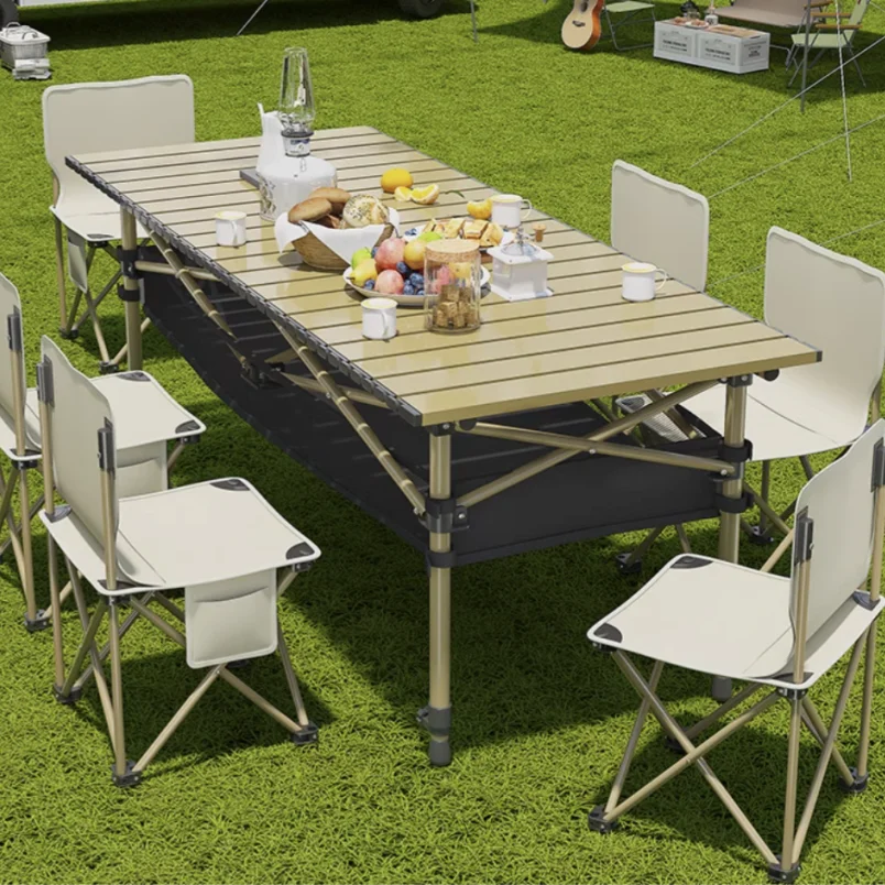 Outdoor Folding Long Table Portable Storage Black Camping Desk Barbecue ...