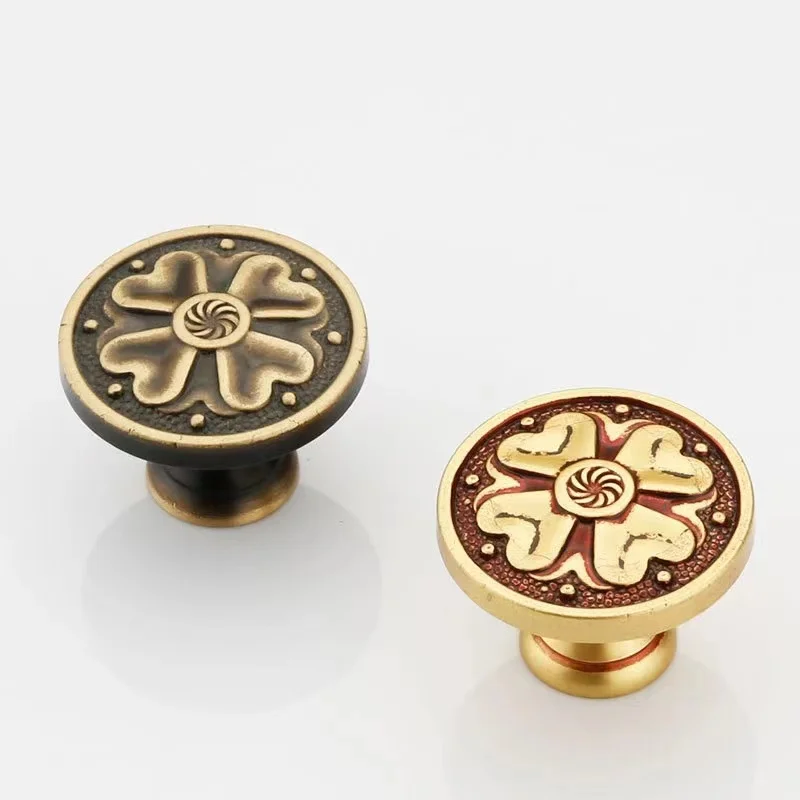 Black/Red Brass Antique Chinese Decorative Knobs and Pulls Solid Pure Copper Kitchen Cabinet ...
