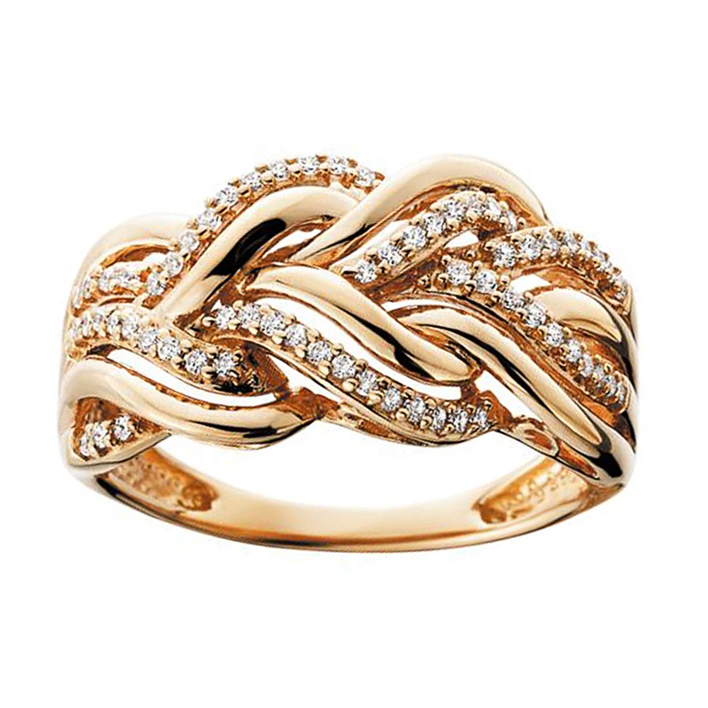 Huitan Hot Trend Gold Color Rings for Women Twist Design Luxury Inlaid ...