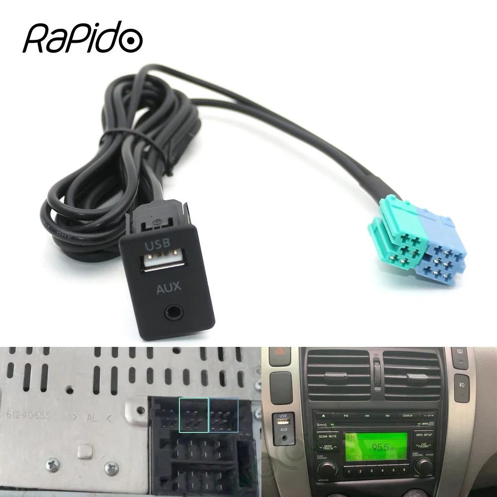 Car Panel Dash Flush Mount USB Port 3.5mm AUX Interface Extension Cable ...