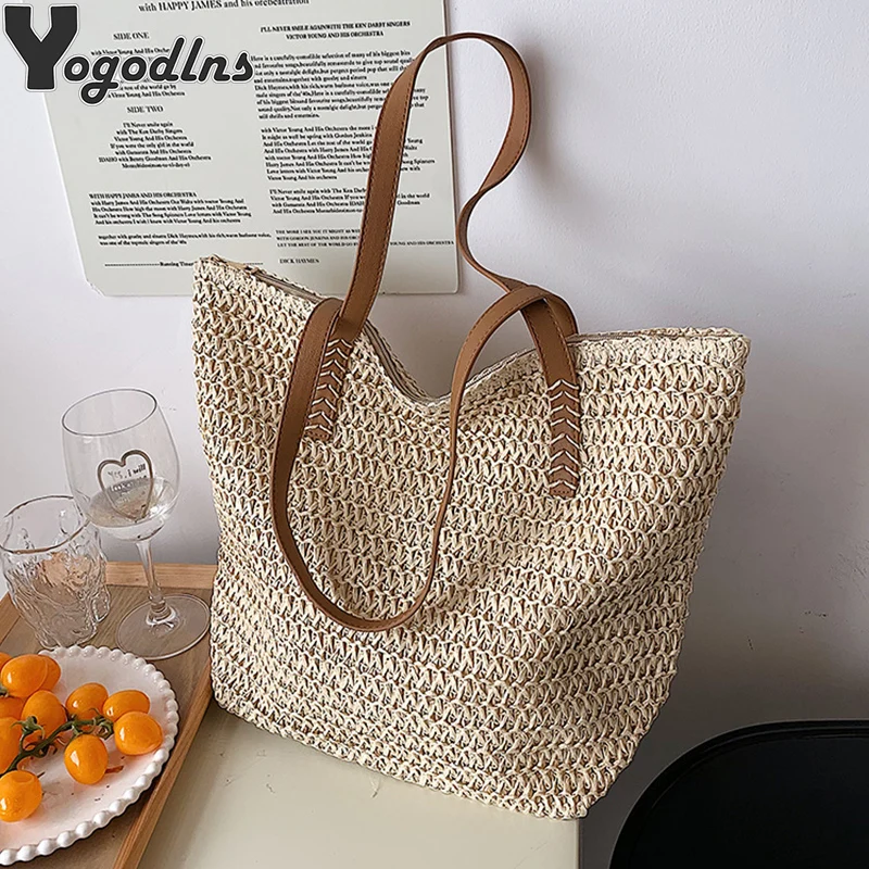 Summer Woven Shoulder Bag Women Beach Shoulder Bag Female Straw Knitted ...
