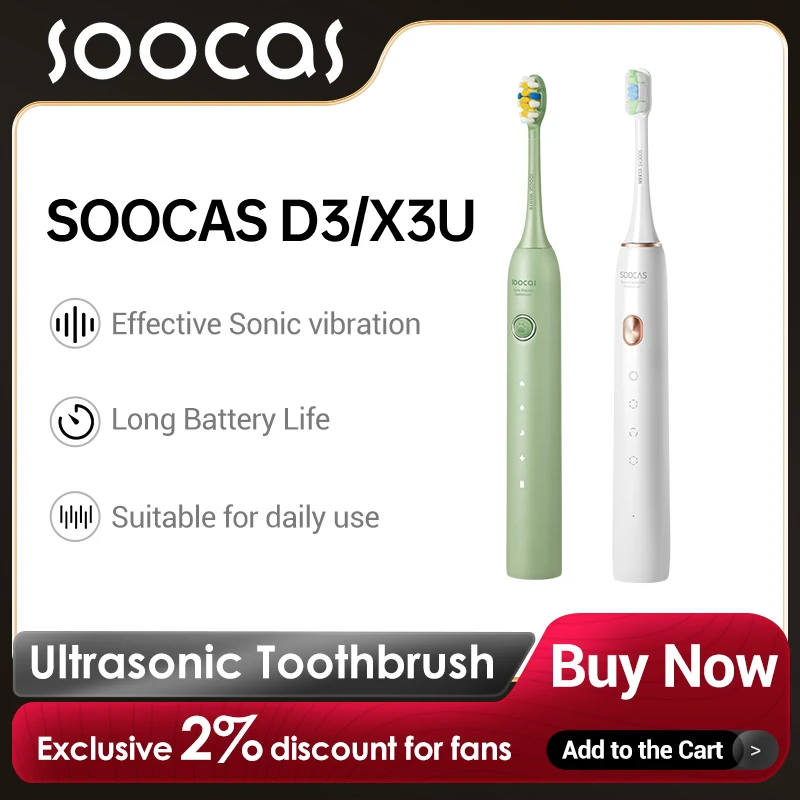 SOOCAS Sonic Electric Toothbrush D3 X3U Smart Ultrasonic Tooth Brush ...