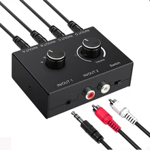 4 Port Audio Switch 4x2 2x4 Bi-directional 3.5mm R/L Audio Switcher ...