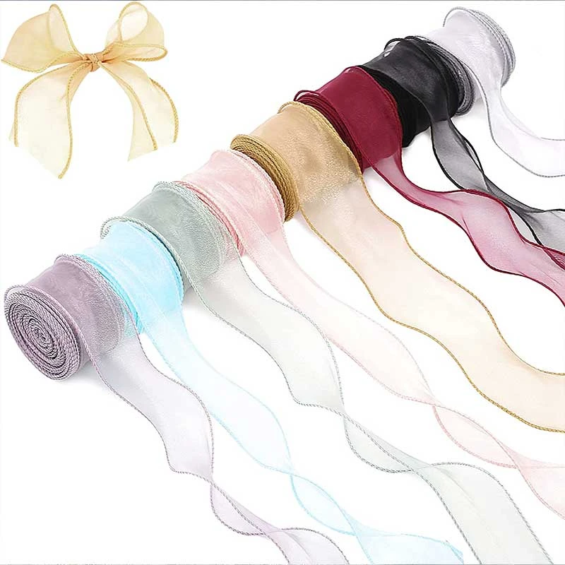 10m x 4cm Wired Chiffon Ribbon Sheer Organza Satin Ribbons for ...