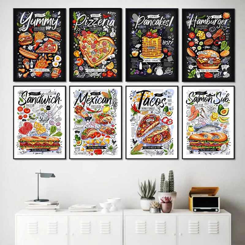 Graffiti-Art-Delicious-Fast-Food-Canvas-Painting-Sandwich-Pizza ...