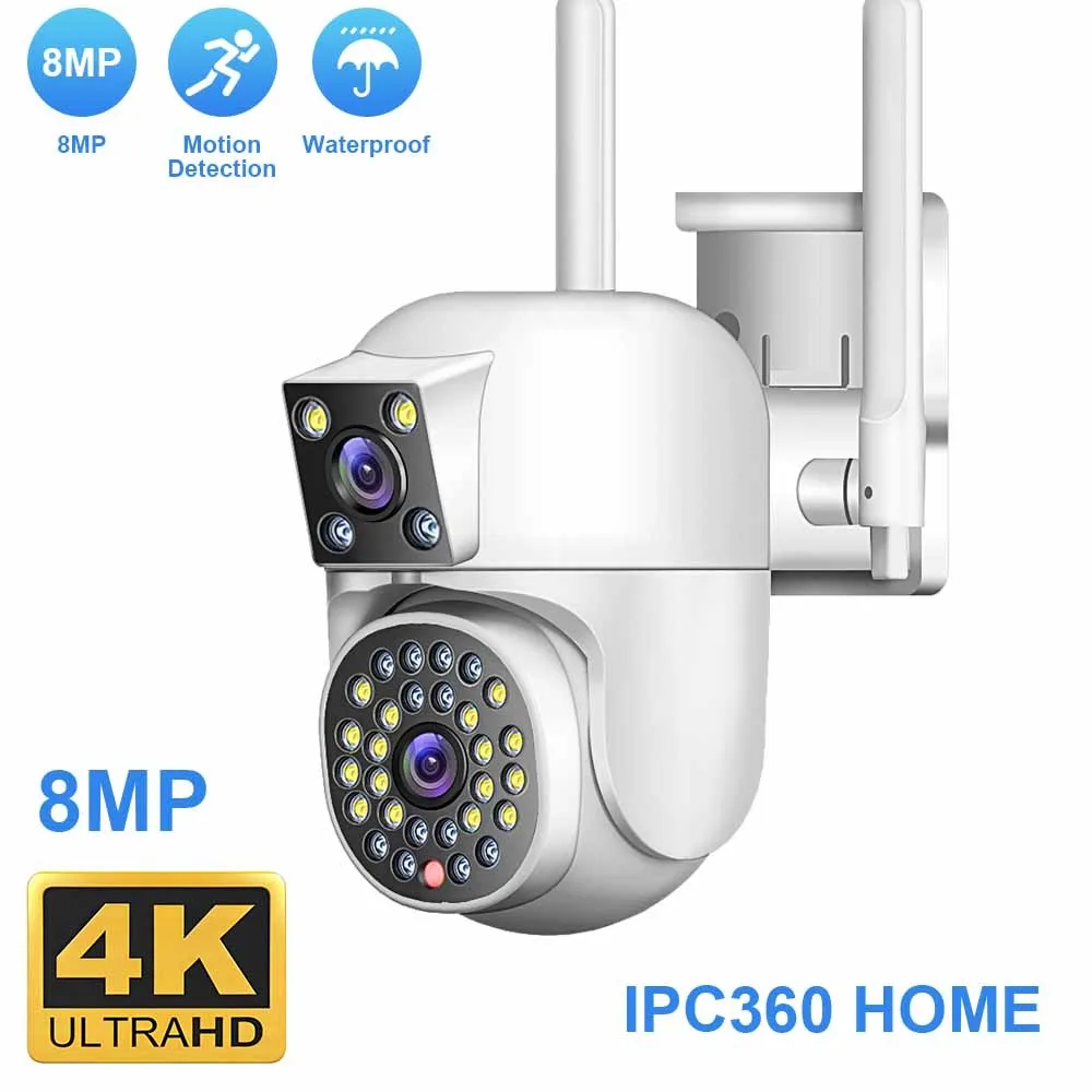 4K HD Dual Lens WIFI Camera 2K Dual Screen PTZ Camera Outdoor Auto ...