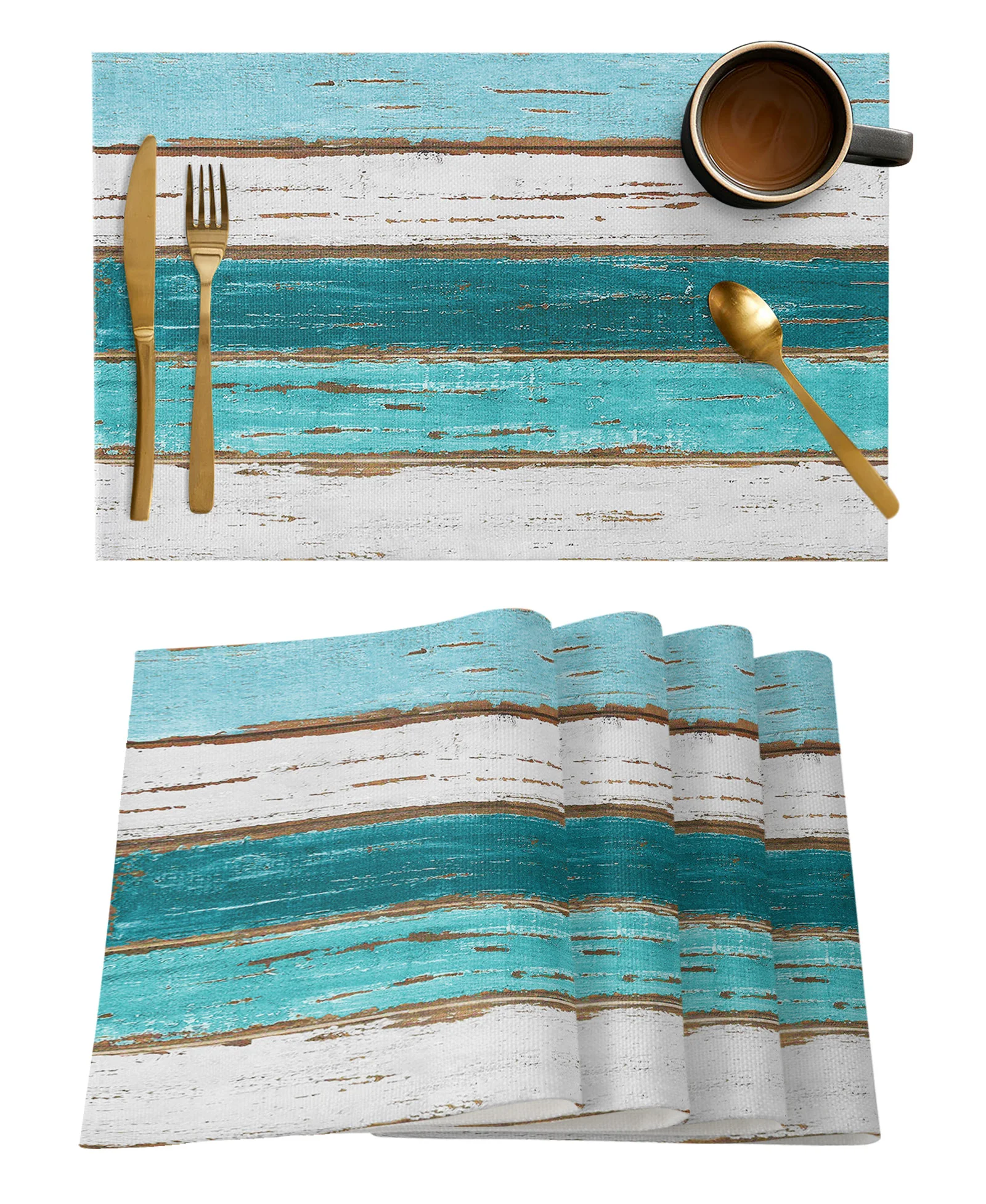 Vintage-Farm-Granary-Wood-Grain-Aqua-Dining-Placemat-Table-Tableware ...