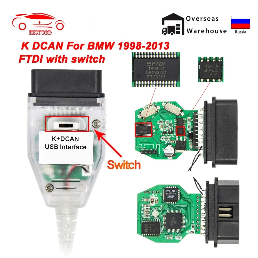 BMW için K + DCAN FTDI FT232RL anahtarı ile K DCAN K OBD 2 OBD2 için ...