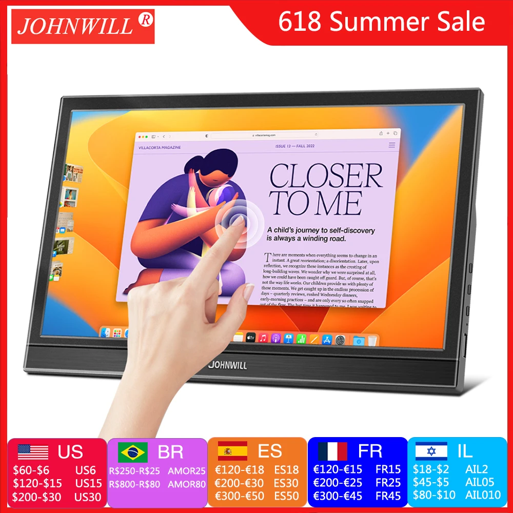 Portátil Touch Screen Gaming Display, Compatível com HDMI, USB C ...