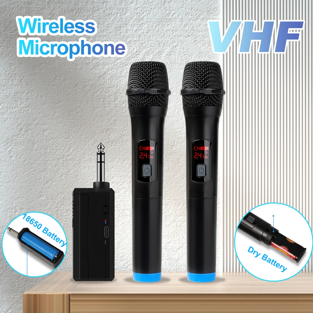 Wireless-Microphone-2-Channels-VHF-Fixed-Frequency-Handheld-Mic ...