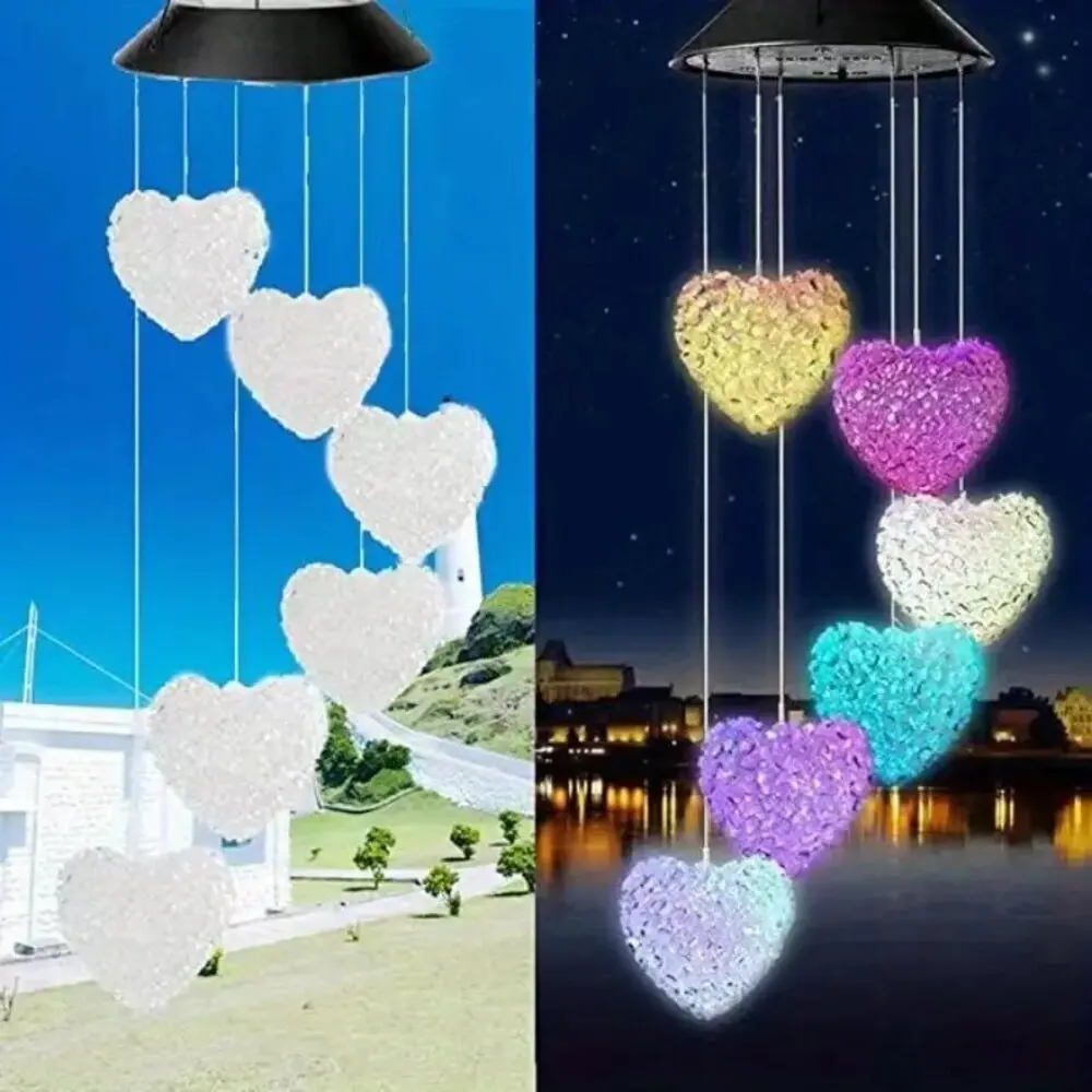 Solar Love Heart Wind Chime Light Creative Hanging Chandelier For Porch ...