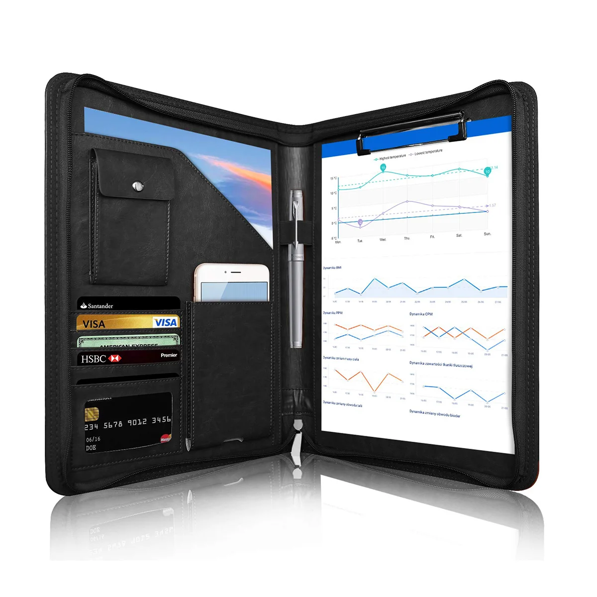 Portefeuille-de-dossier-de-conf-rence-en-cuir-zipp-porte-stylo ...