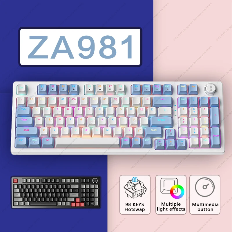 ZA981-Keyboard-Mekanikal-RGB-98-Key-kabel-USB-Keyboard-Gaming-mekanis ...
