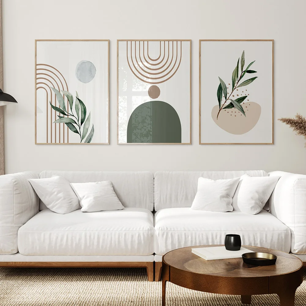 Boho Sage Grün Pflanzen Abstrakte Geometrische Wand Kunst Leinwand Malerei Nordic Poster Und ...