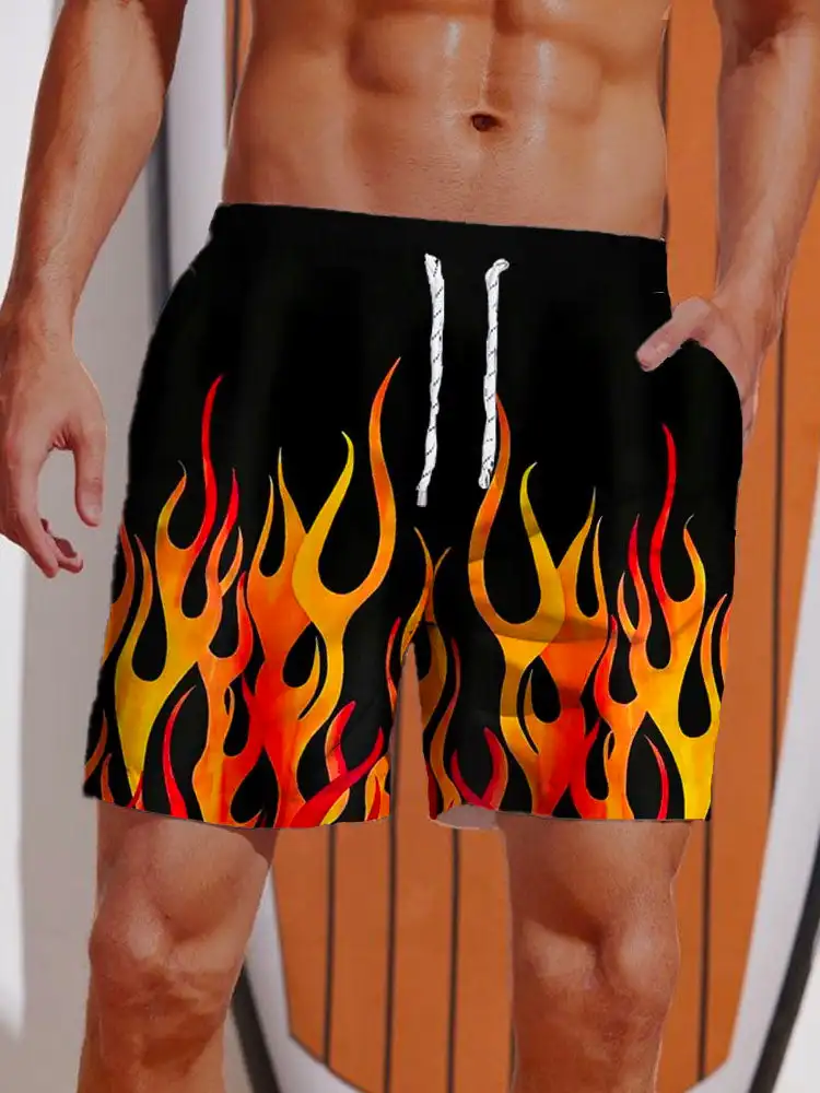 2024-Summer-3D-Printed-Striped-Flame-Printing-Shorts-Men-s-Board-Shorts ...