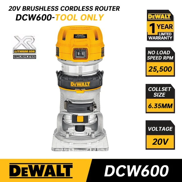 DEWALT-DCW600 무선 라우터 20V 브러시리스 전동 공구 트리머 조각 기계, 속도 조절 슬로팅 트리밍 DCW600B