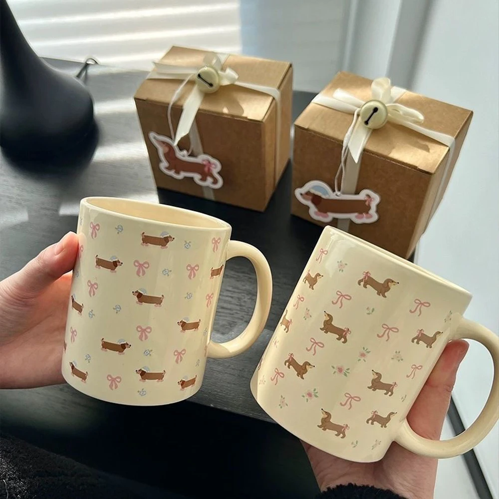 340ML Coffee Mug Cute Dachshund Dog Pattern Ceramic Cup with Handle ...