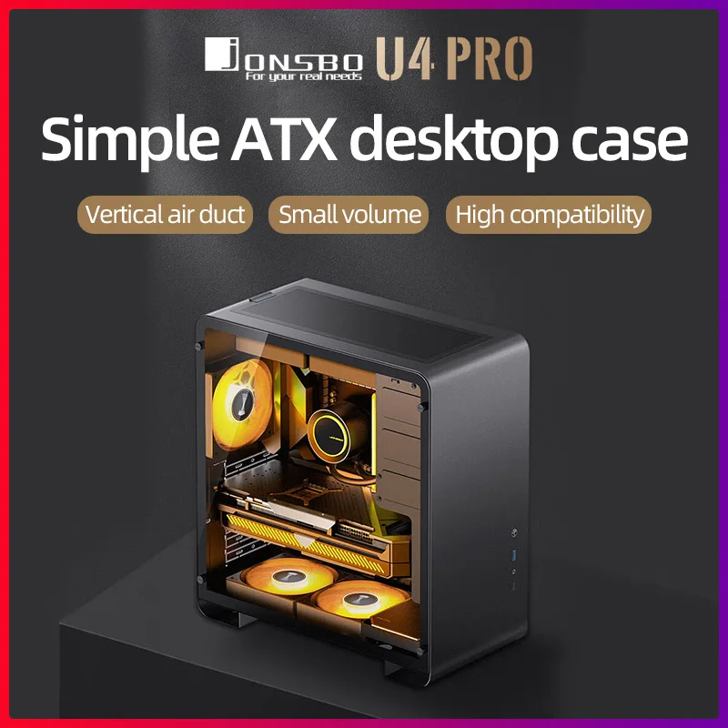 Jonsbo U4 Pro 메시 ATX 케이스 측면 투명 강화 유리 지원, ATX 전원 160mm 라디에이터, 데스크탑 소형 ...