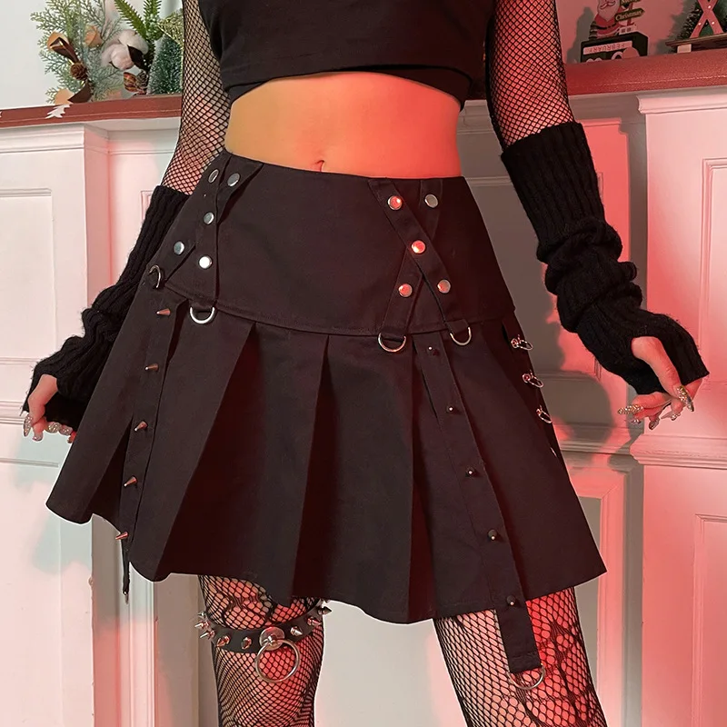 Gothic Short Skirts Women | Short Pleated Skirt Gothic | Metal Buckle ...