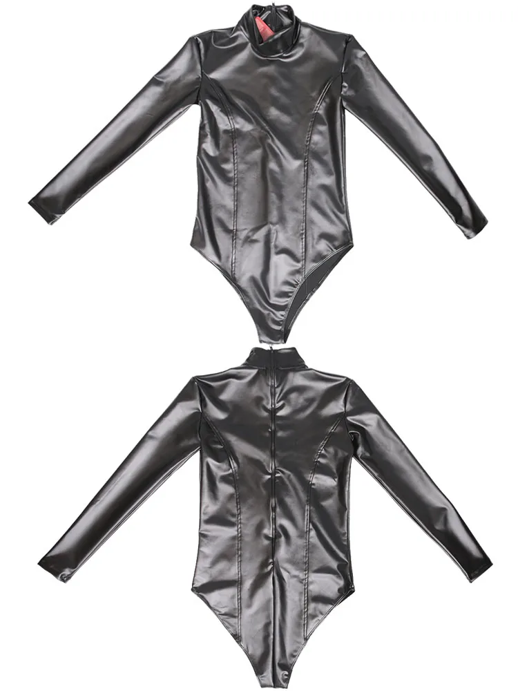 Catsuit-de-l-tex-de-imitaci-n-brillante-de-aceite-el-stico-de-cuero-PU ...
