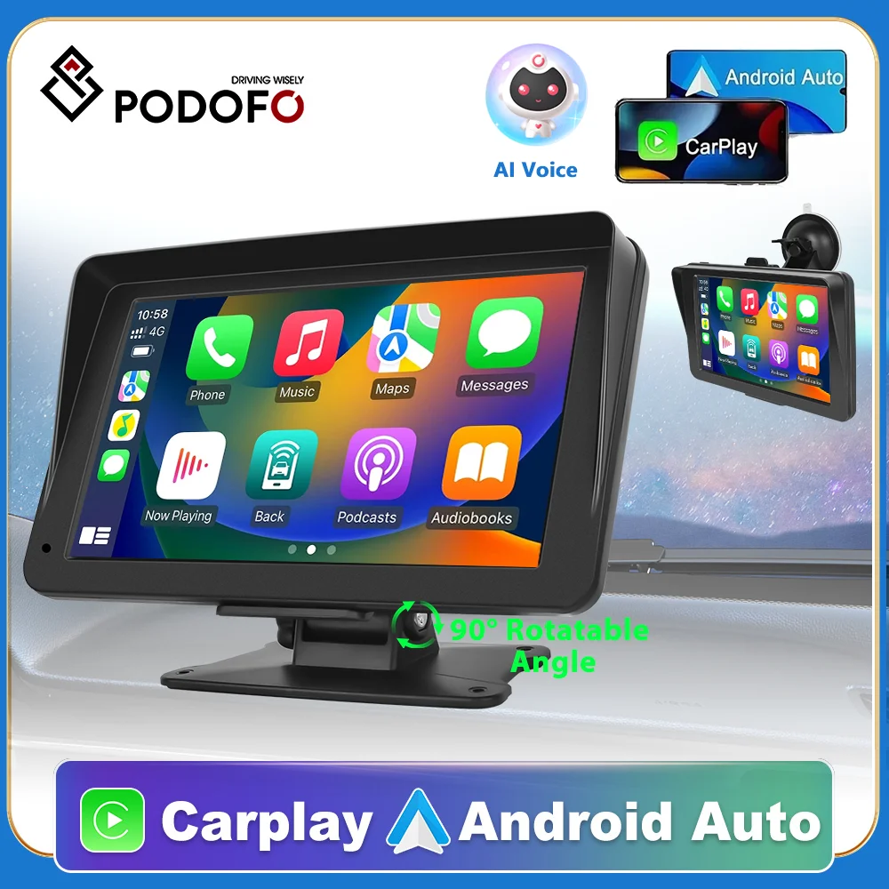 Podofo Espejo de 7 pulgadas para coche, grabación de vídeo Carplay y ...
